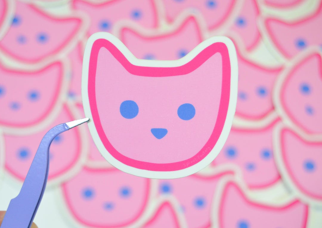 Pink Cat Sticker for Cat Lover Pink Matte Sticker for Laptop Decoration ...