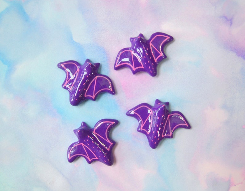 Bat Pin Purple Handmade Clay Jewelry Unique Brooch Hand Painted Magnet ...