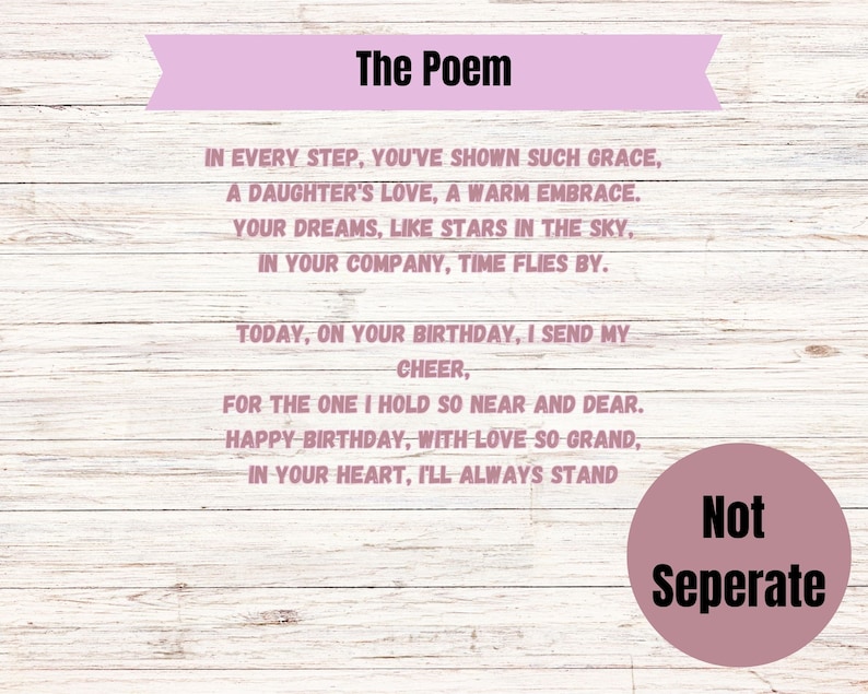 Printable Daughter Birthday Poem Card Unique Card Sweet - Etsy Hong Kong