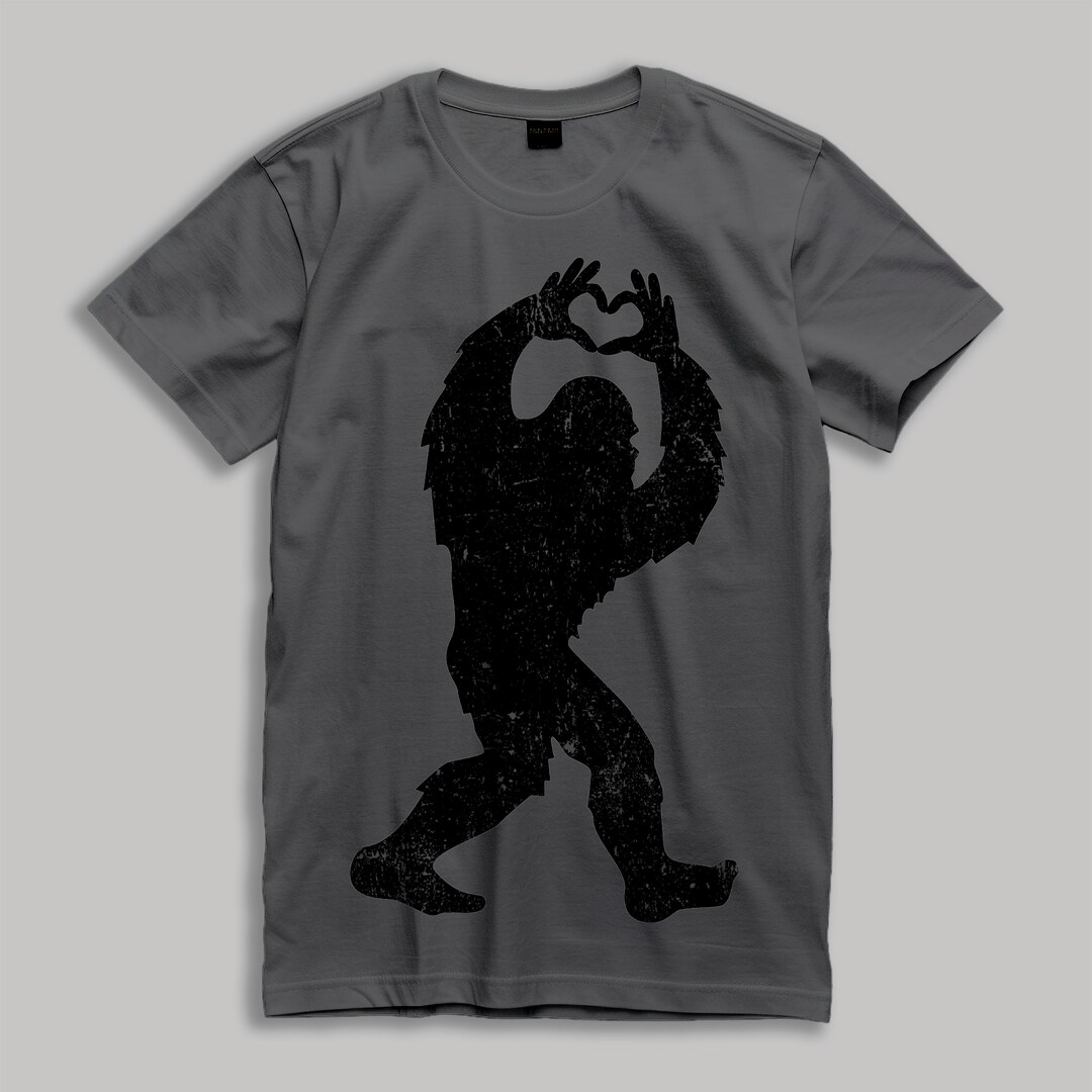 Bigfoot Silhouette Heart Hands Design on Unisex Short Sleeve, Hoodie ...