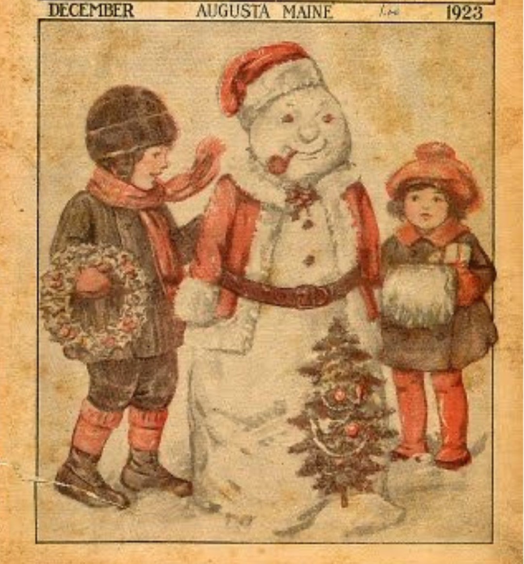 Vintage 1920's Christmas Advertisement Children Making Snowman Santa ...