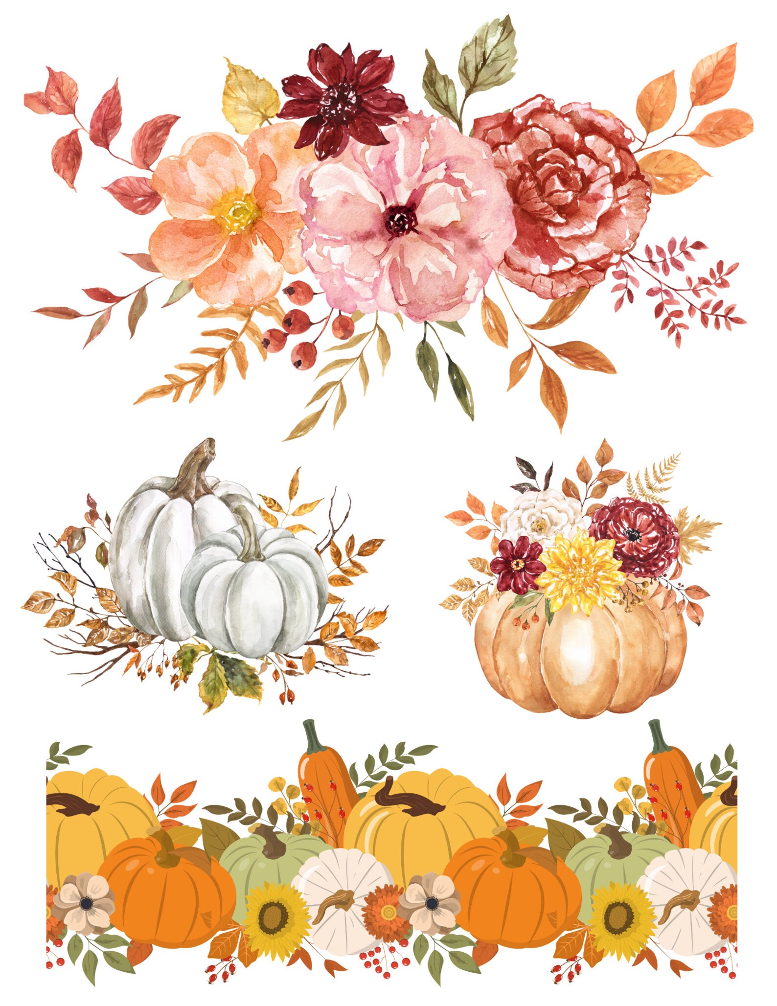 Fall Floral Pumpkin Printable Graphic - Etsy