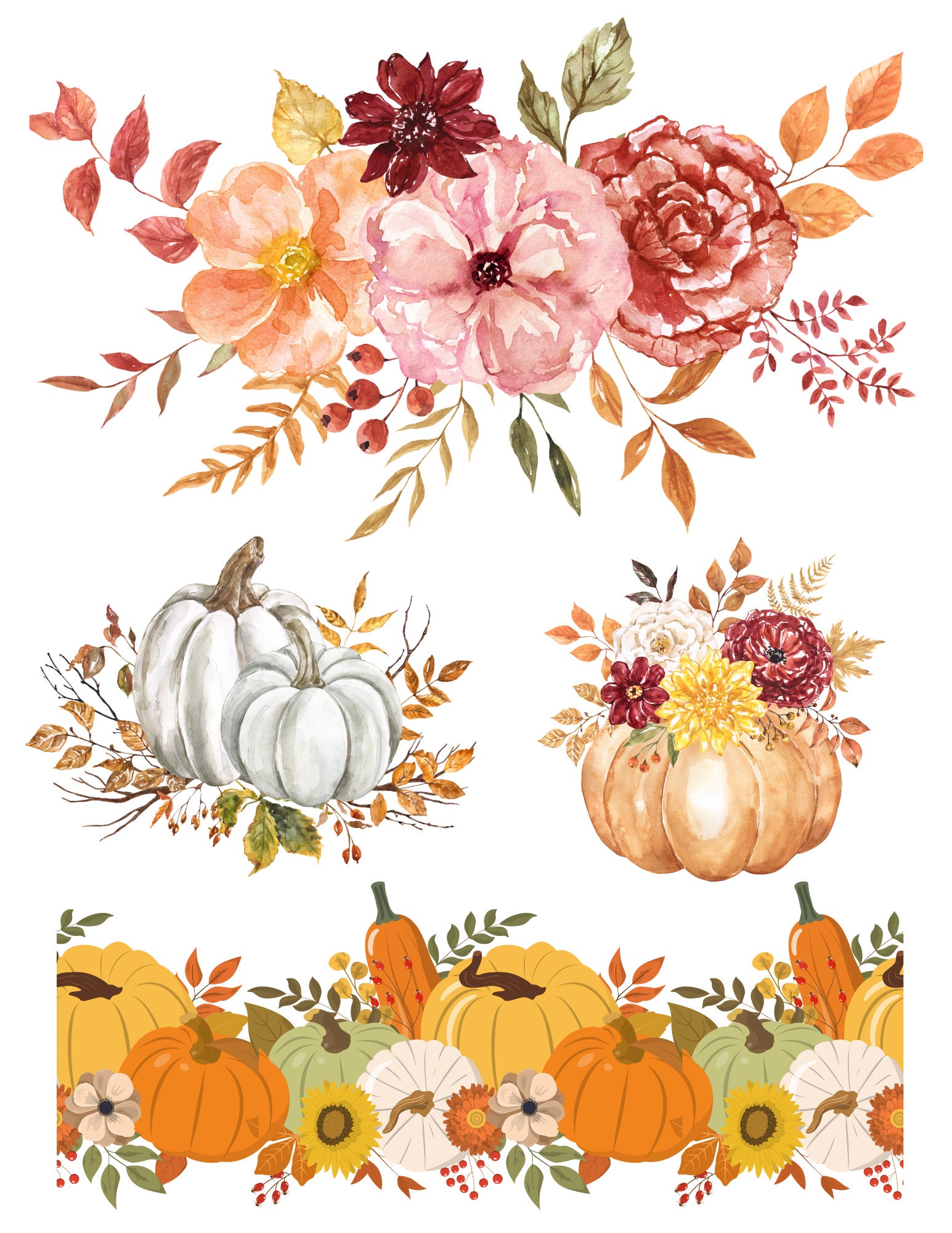 Fall Floral Pumpkin Printable Graphic - Etsy