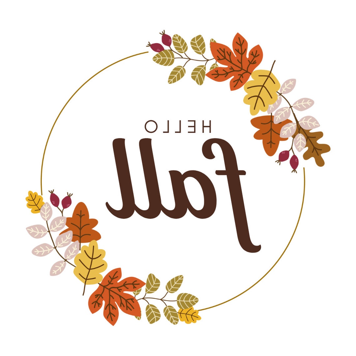 Hello Fall Round Floral Wreath Sign Image Printable Graphic - Etsy