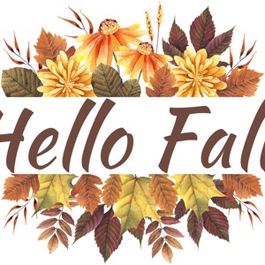 Hello Fall Autumn Floral Sign Home Decor Image Printable Graphic - Etsy
