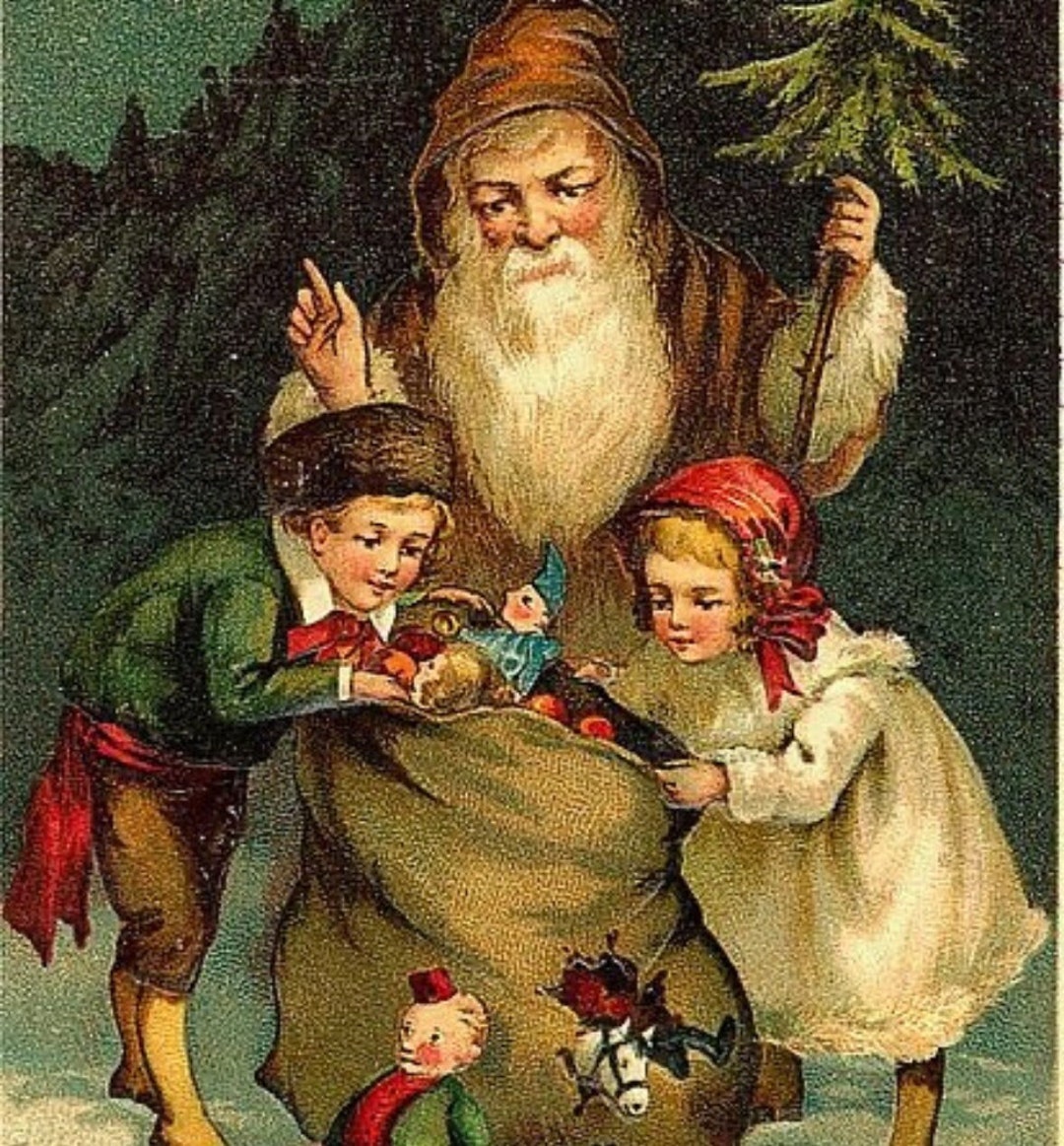 Vintage Saint Nicholas With Gift Bad and Children Printable Graphic - Etsy