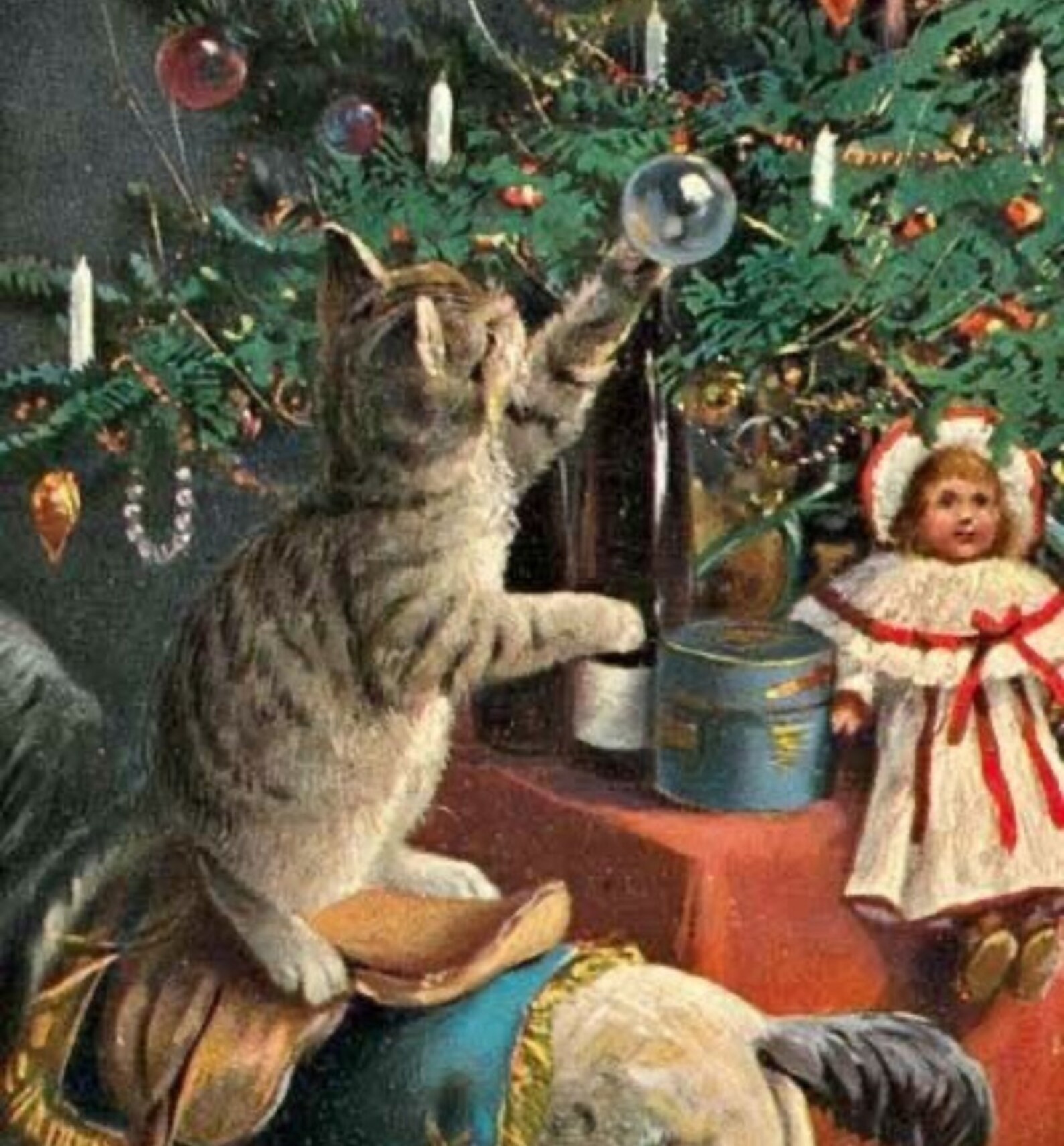 Vintage Christmas Kitten Scene Printable Graphic - Etsy