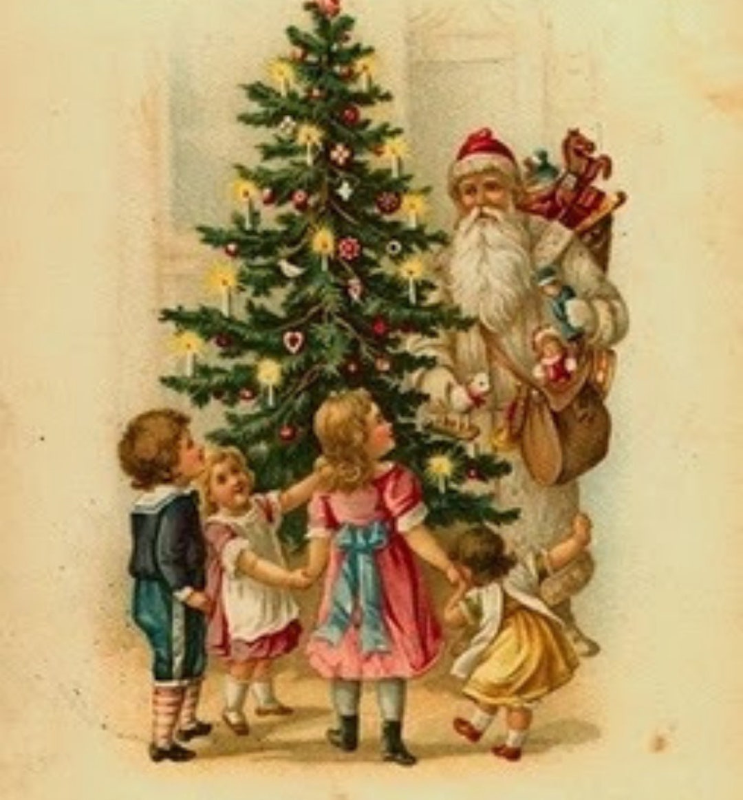 Vintage Santa Saint Nicholas Father Christmas Scene With Children ...