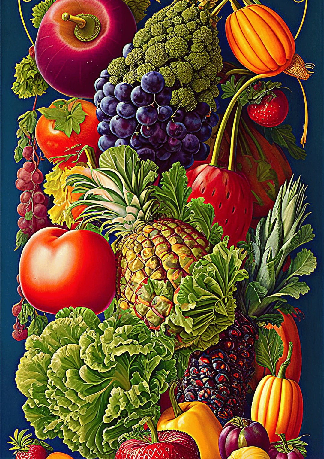 Fruit and Vegetable Botanical Collage Home Decor Image Printable ...