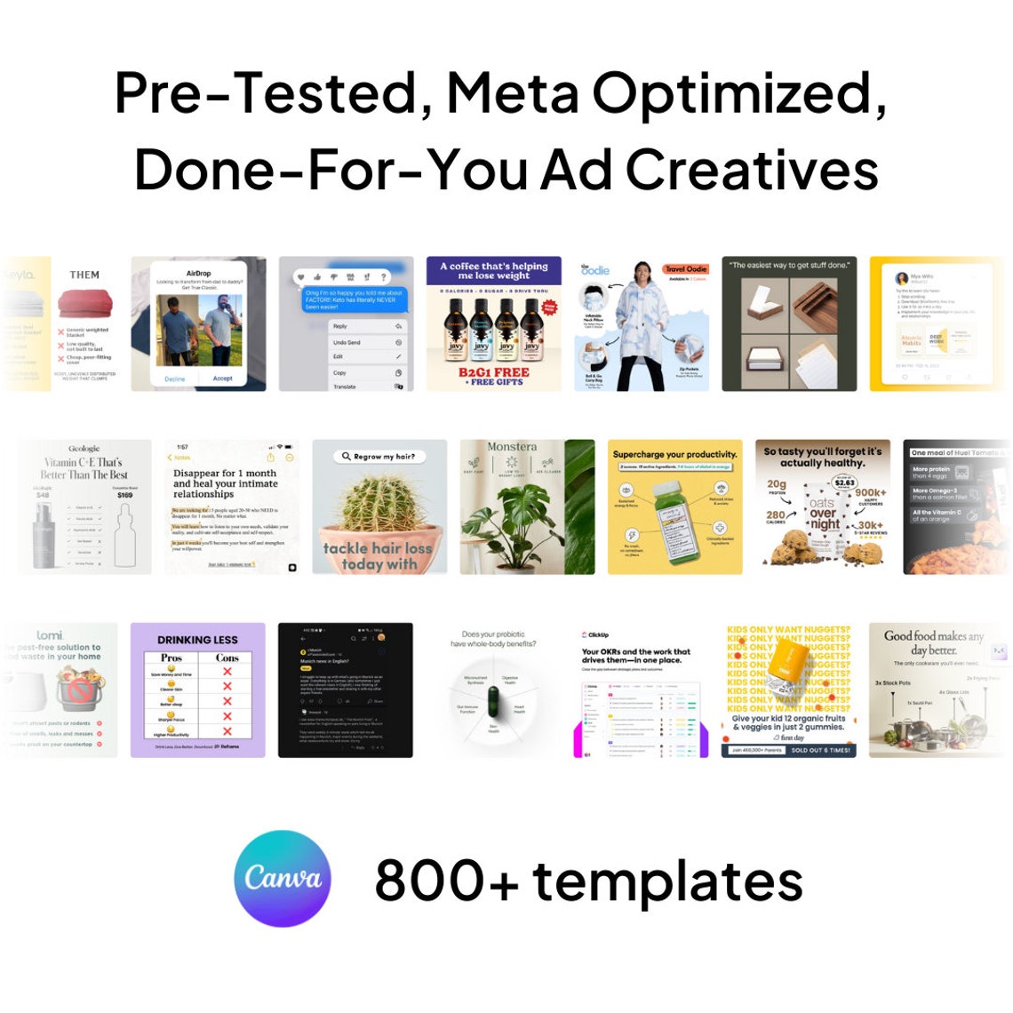 800+ Proven Static Meta Ad Creatives, Done for You Canva Editable ...