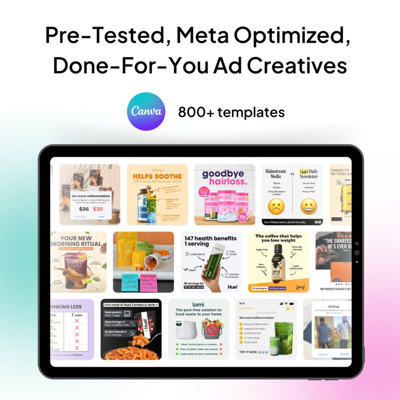 800+ Proven Static Meta Ad Creatives, Done for You Canva Editable ...