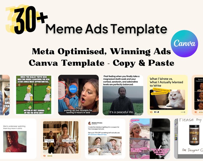 30+ Meme Ad - Canva Editable Meta Templates - Done for You, Copy and ...