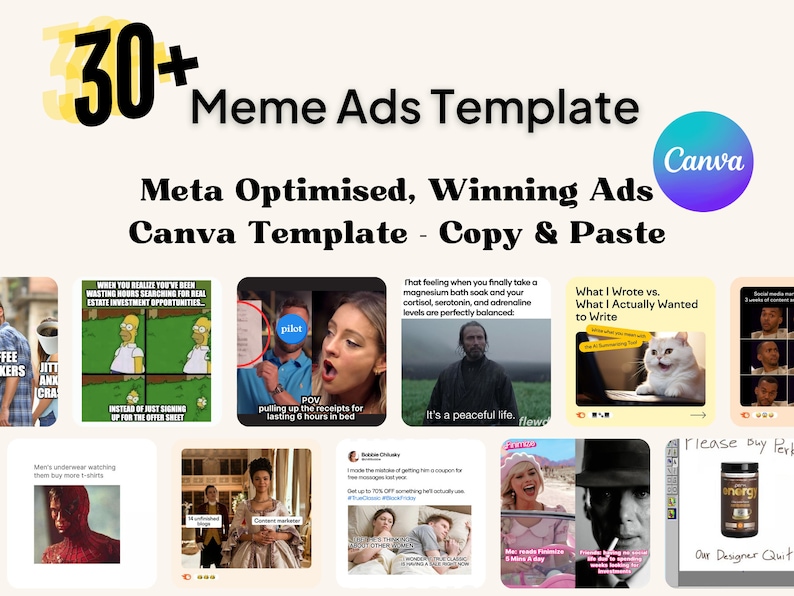 30+ Meme Ad - Canva Editable Meta Templates - Done for You, Copy and ...
