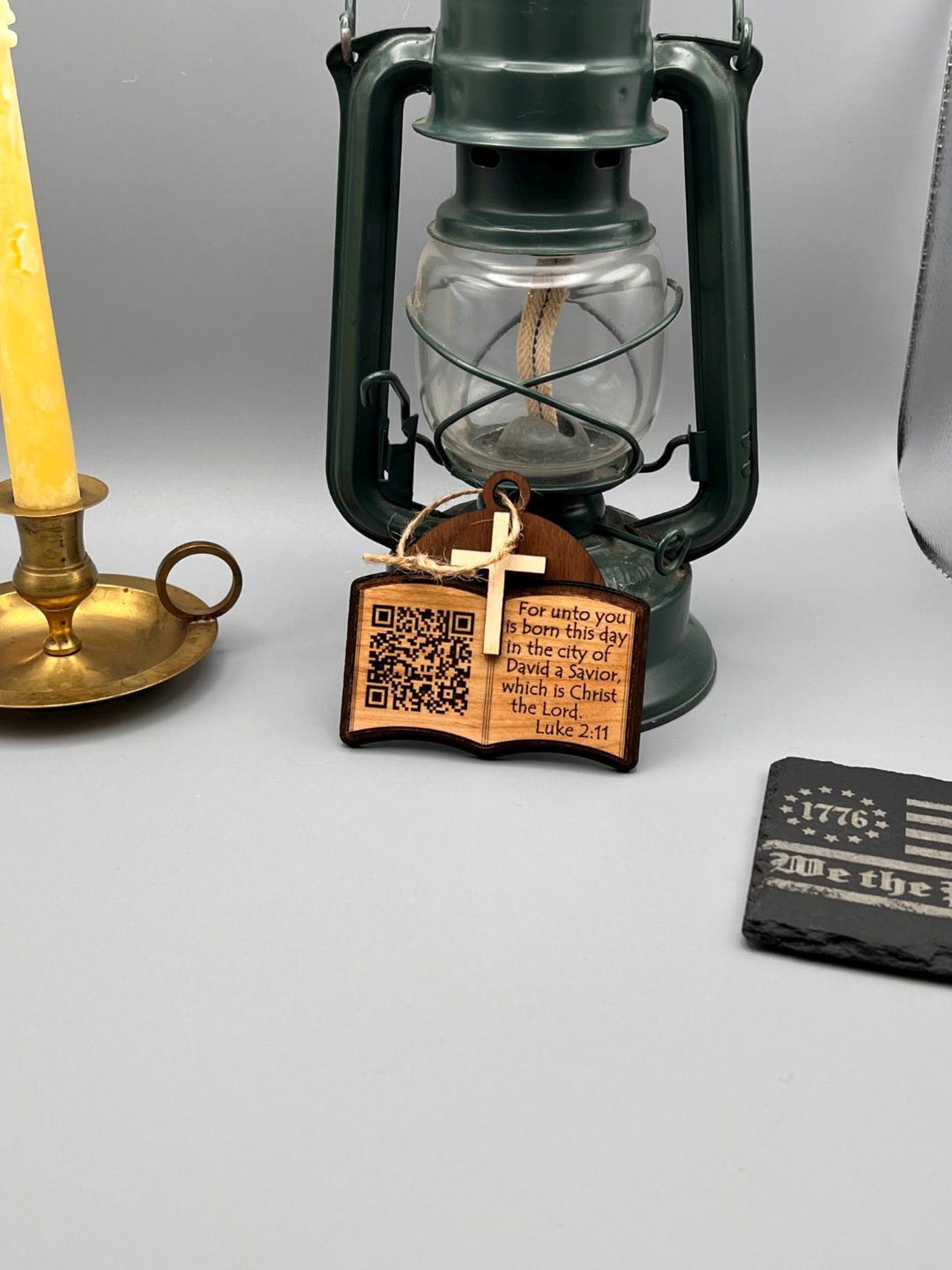 Bible Christmas Ornament With QR Code | Luke 2:11 Wood Cross Ornament ...