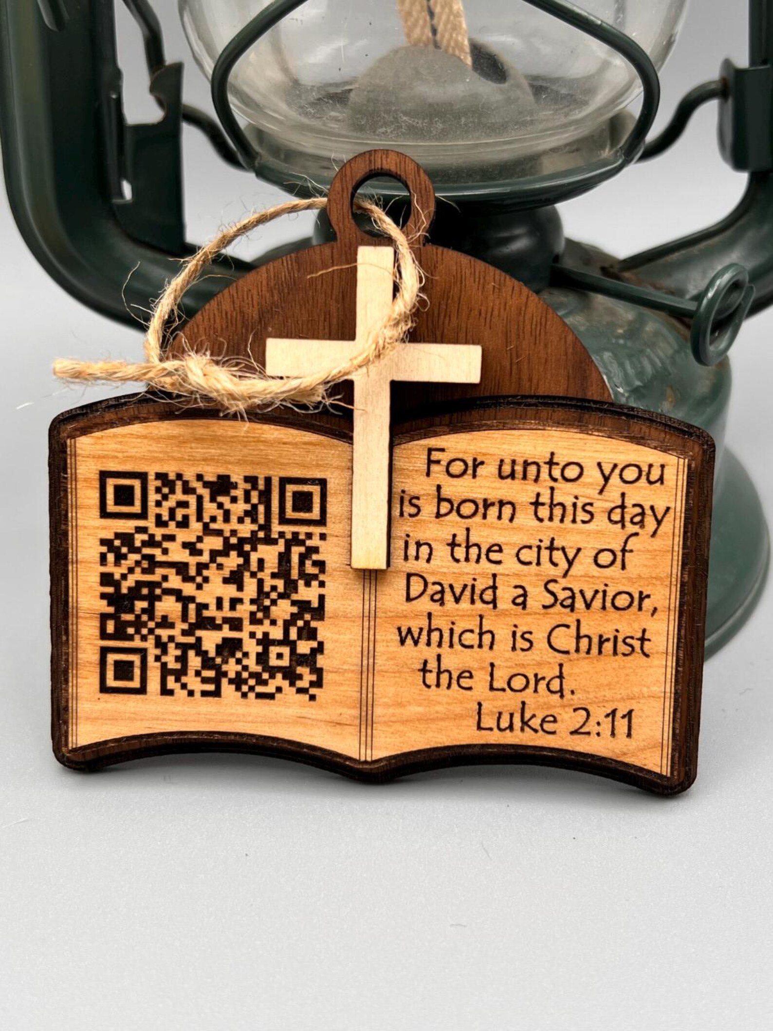 Bible Christmas Ornament With QR Code | Luke 2:11 Wood Cross Ornament ...
