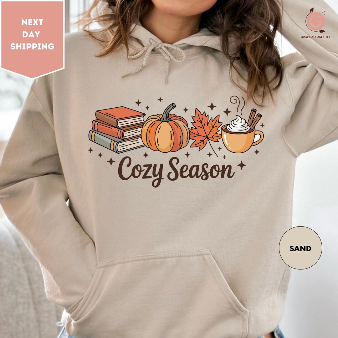 Cozy Season Hoodie, Books Lover Fall Hoodie, Womens Pumpkin Season ...