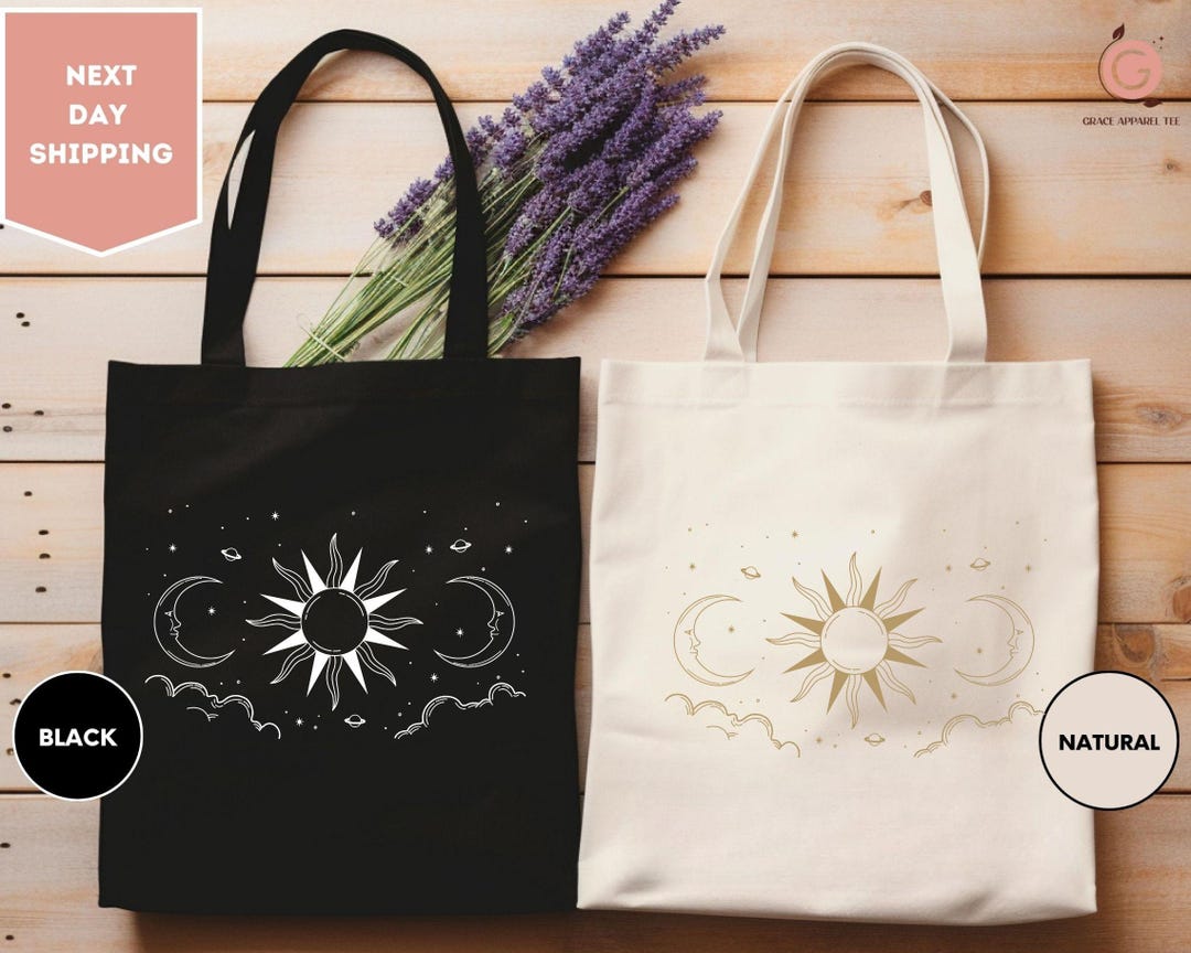 Sun and Moon Tote Bag, Celestial Tote Bag, Witchy Tote Bag, Moon Boho ...