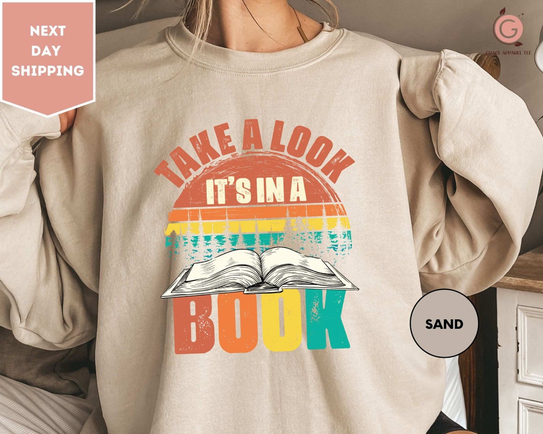 Take a Look It's in a Book Sweatshirt, Retro Reading Sweater, Rainbow ...