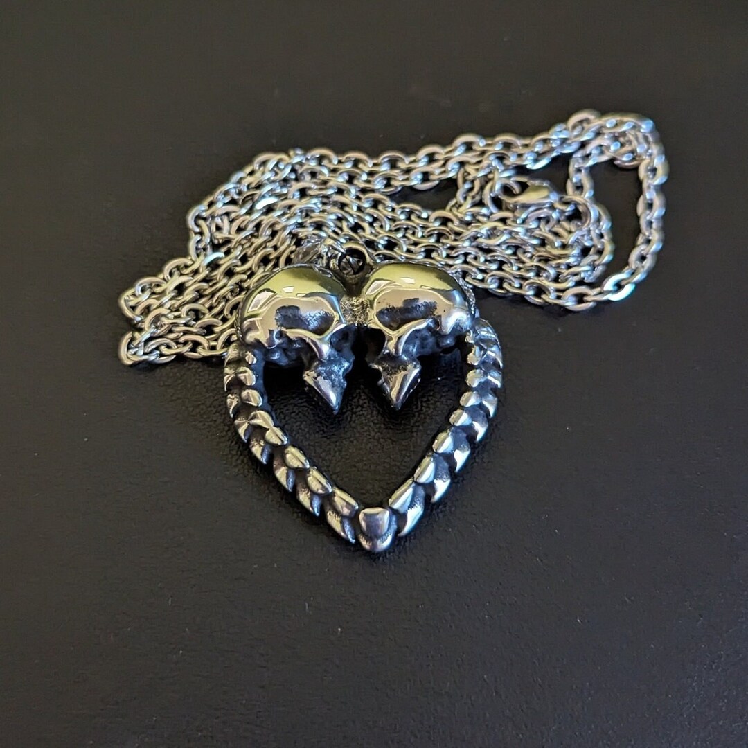 Eternal Embrace Double Skull Heart Stainless Steel Pendant Necklace - Etsy