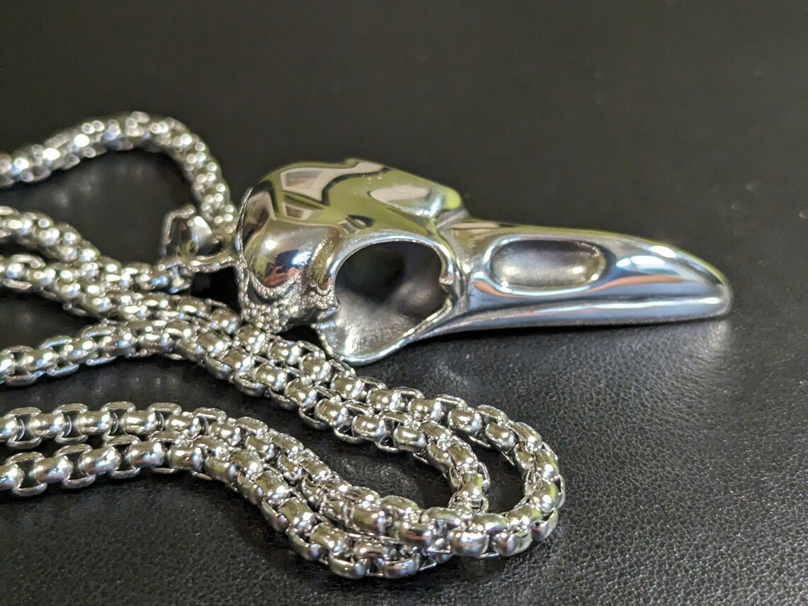 Silver Stainless Steel Raven Skull Necklace - Etsy