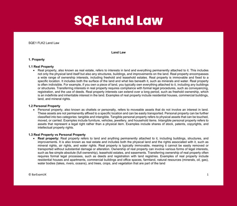 SQE Land Law SQE1 2024 FLK2 SRA Solicitors Qualifying Exam for Intending Solicitors of England ...