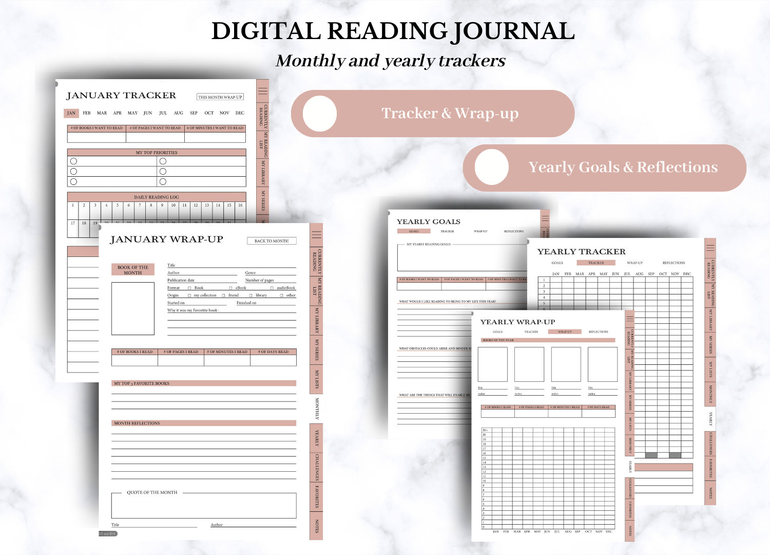 Digital Reading Journal, Reading Log, Book Tracker, Reading List ...