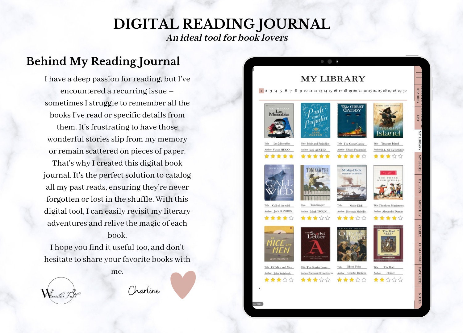 Digital Reading Journal, Reading Log, Book Tracker, Reading List ...
