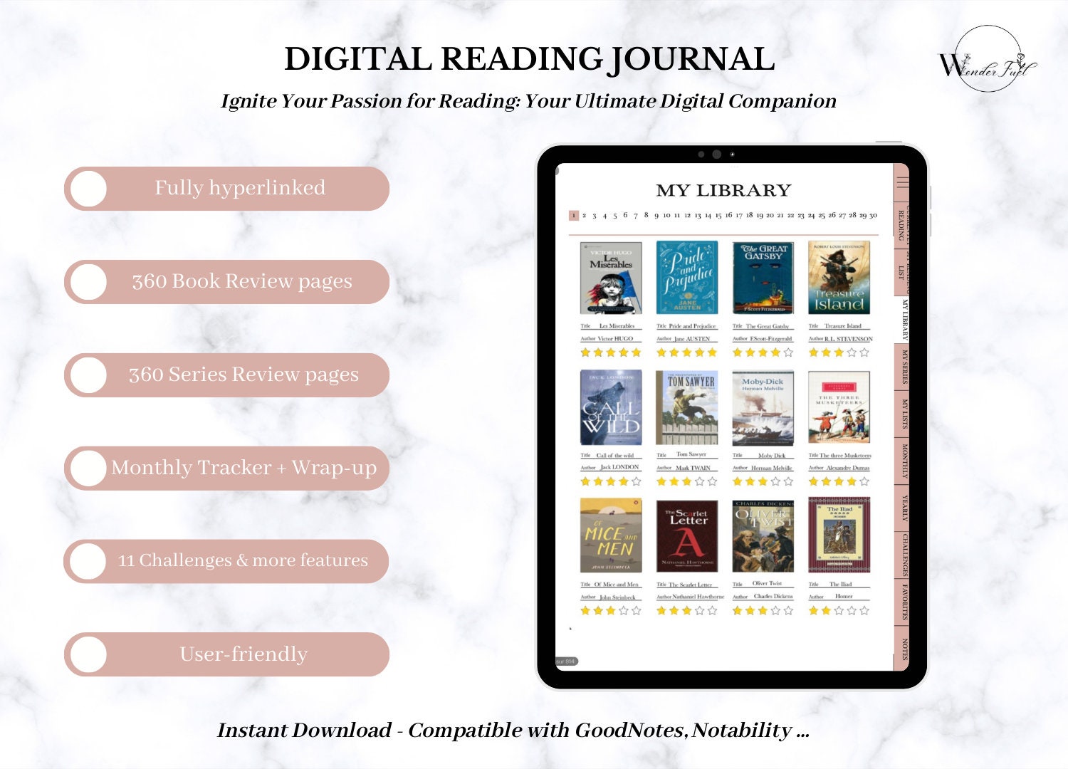 Digital Reading Journal Reading Log Book Tracker Reading - Etsy