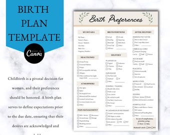 Birth Plan Template | Editable & Printable | Birth Preferences ...
