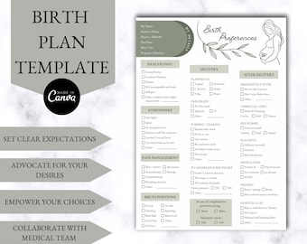 Printable Birth Preferences Template Visual Birth Plan Labour and ...