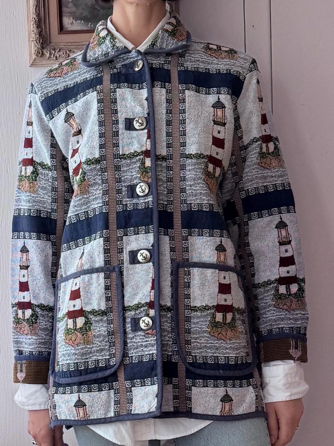 Mid-weight Lighthouse Tapestry Jacket With Nautical Buttons and Patch ...