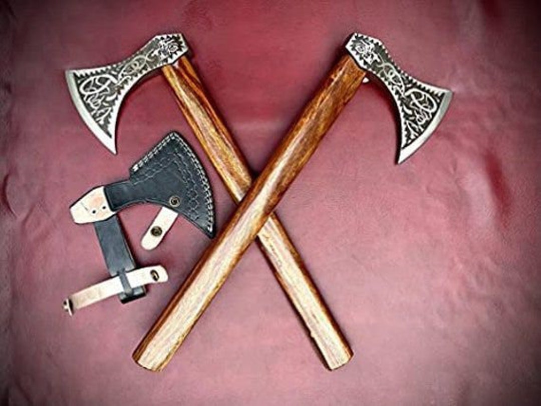 Set of Two Vikings Axe Gift RAGNAR VIKINGS AXE Larp Forged Camping Axe ...