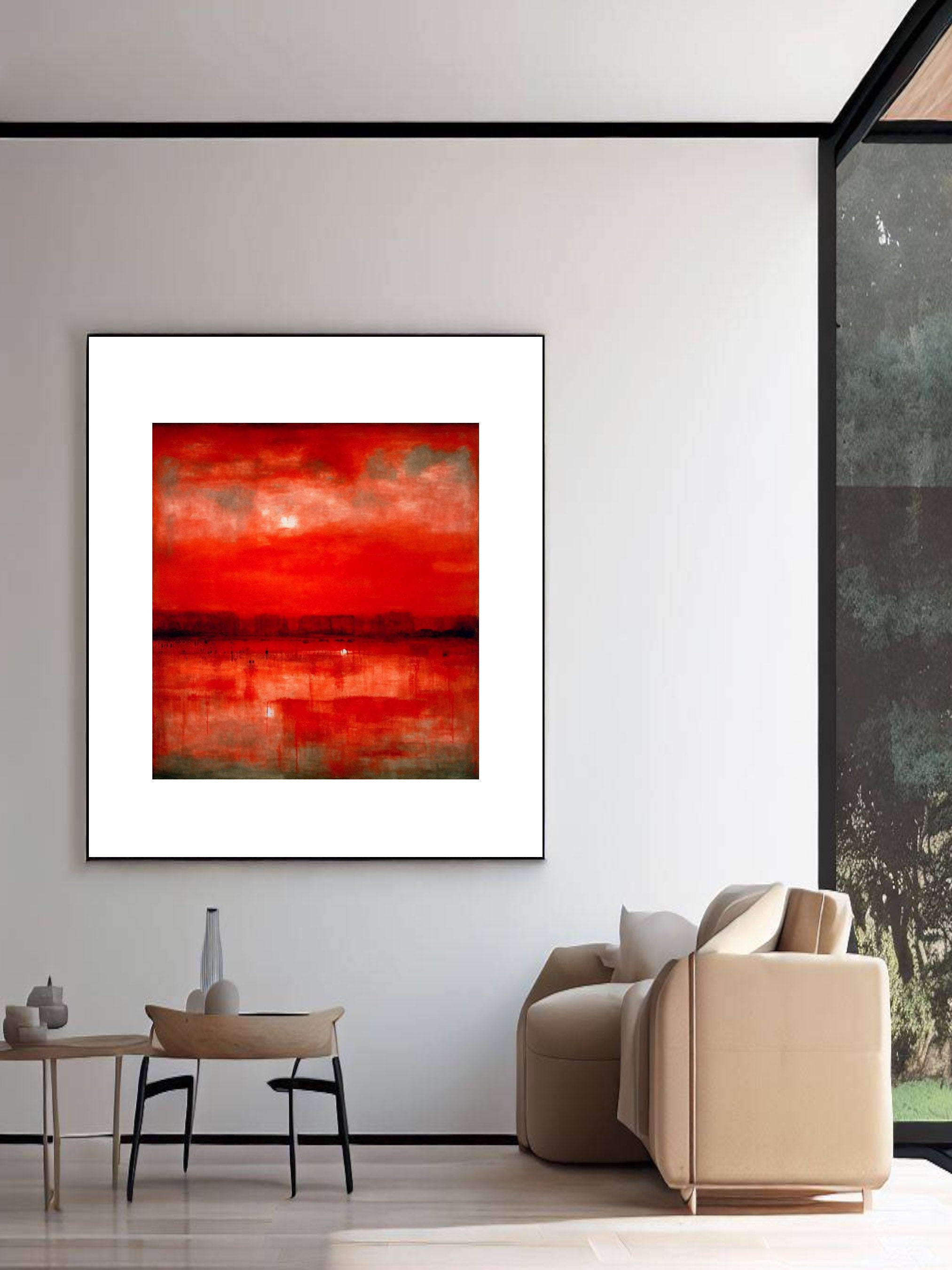 Red Wall Art Minimalist Style Printable Abstract Art - Etsy