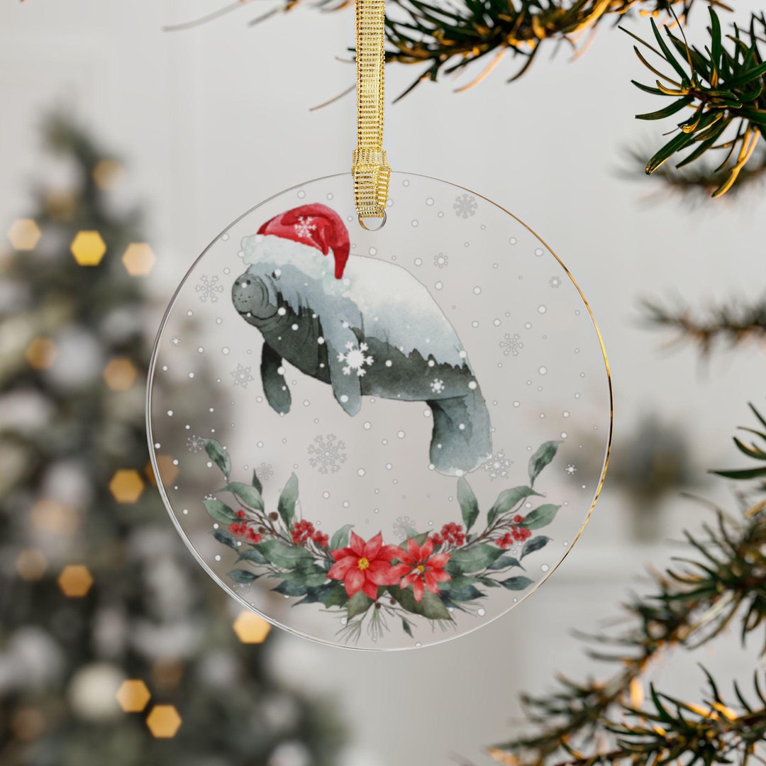 Manatee Acrylic Ornament, Cute Christmas Decor, Holiday Tree Decoration ...