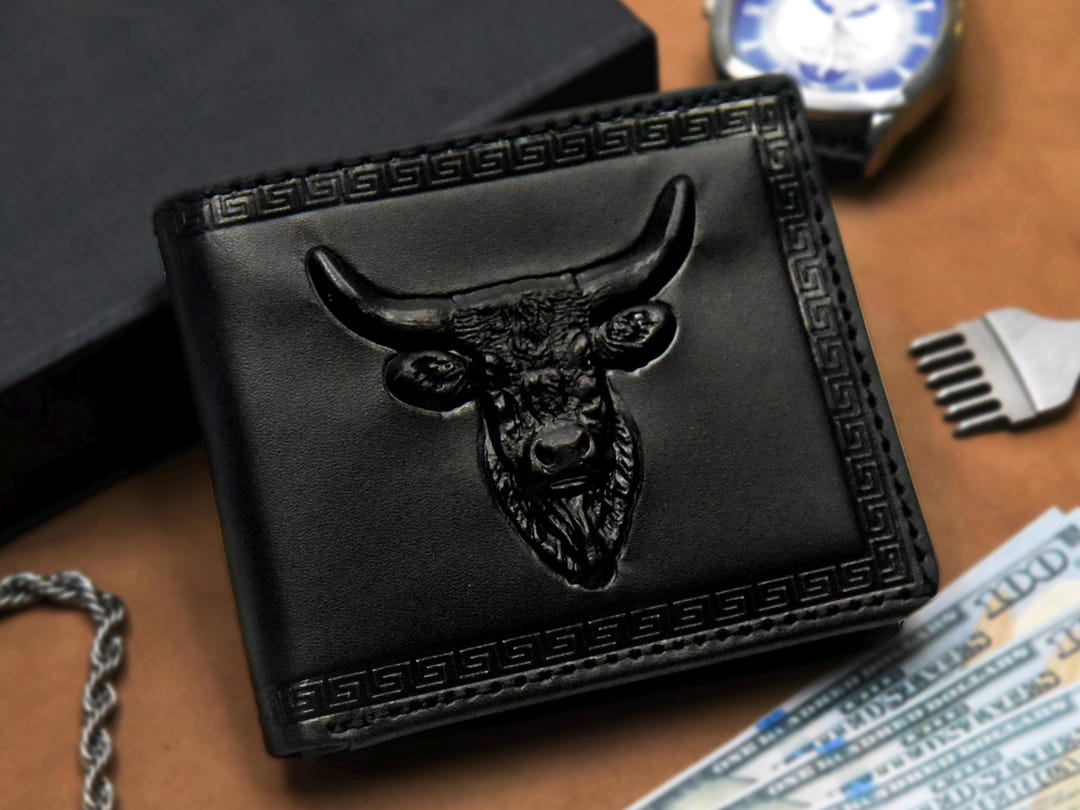 Personalized Leather Bull Wallet: 3D Embossed RFID Protected Bifold - Etsy