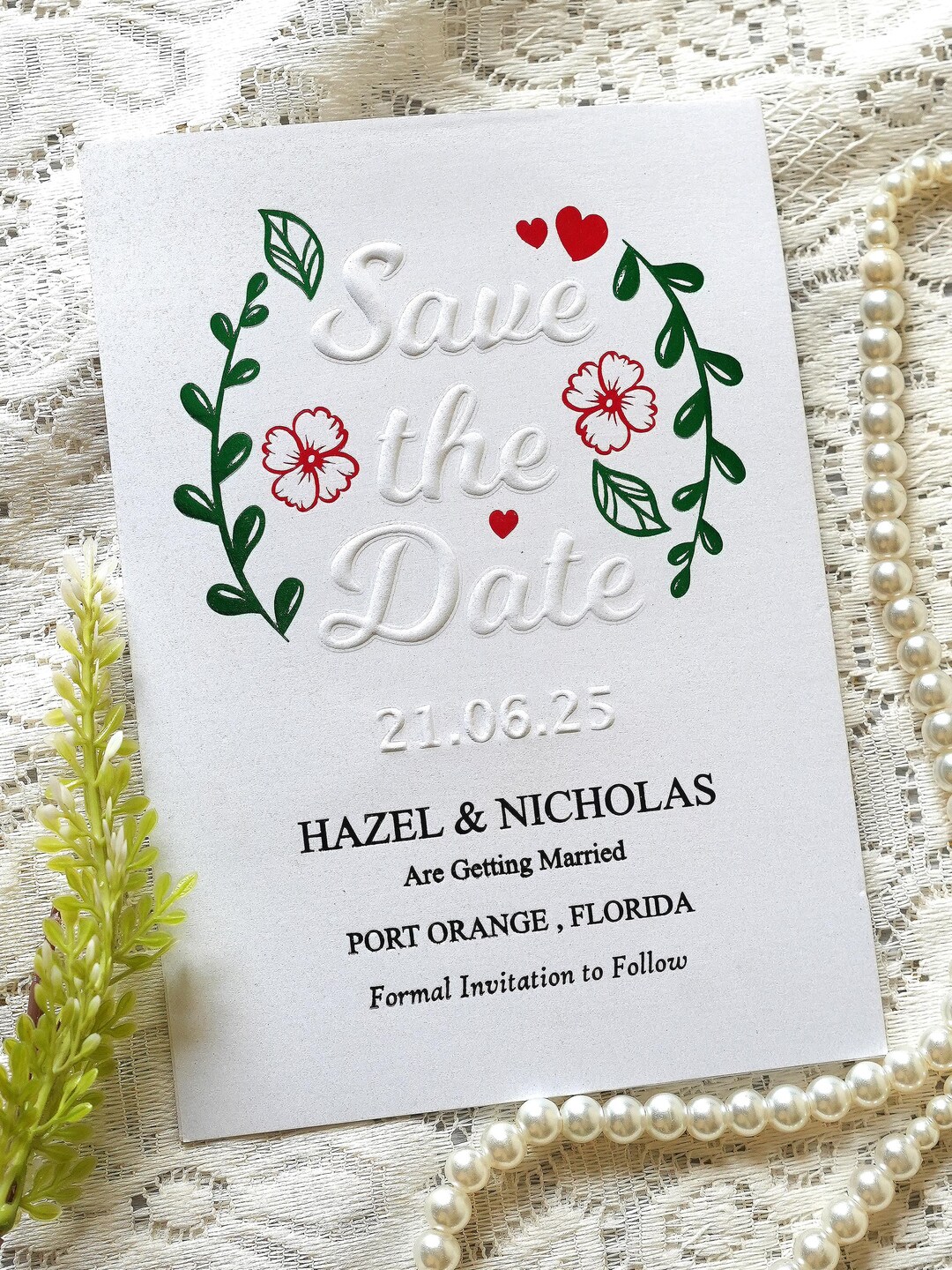 Bespoke 3D Embossed Save the Date Card, Silver Finish, Metallic Foil ...