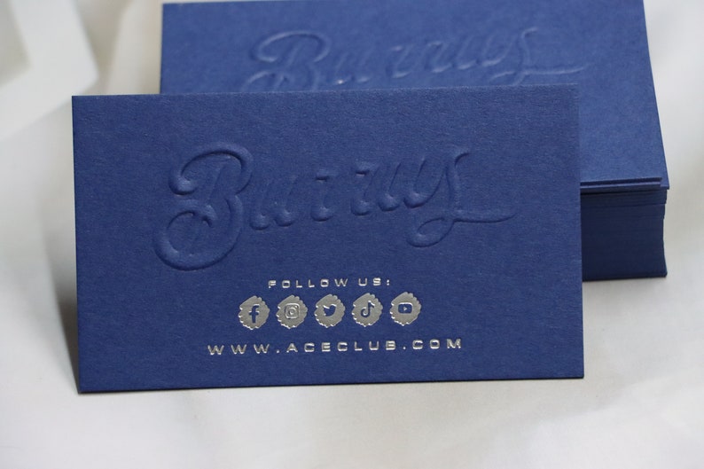 100 LUXE Embossed Business Cards | Royal Blue Foil Stamped Calling ...