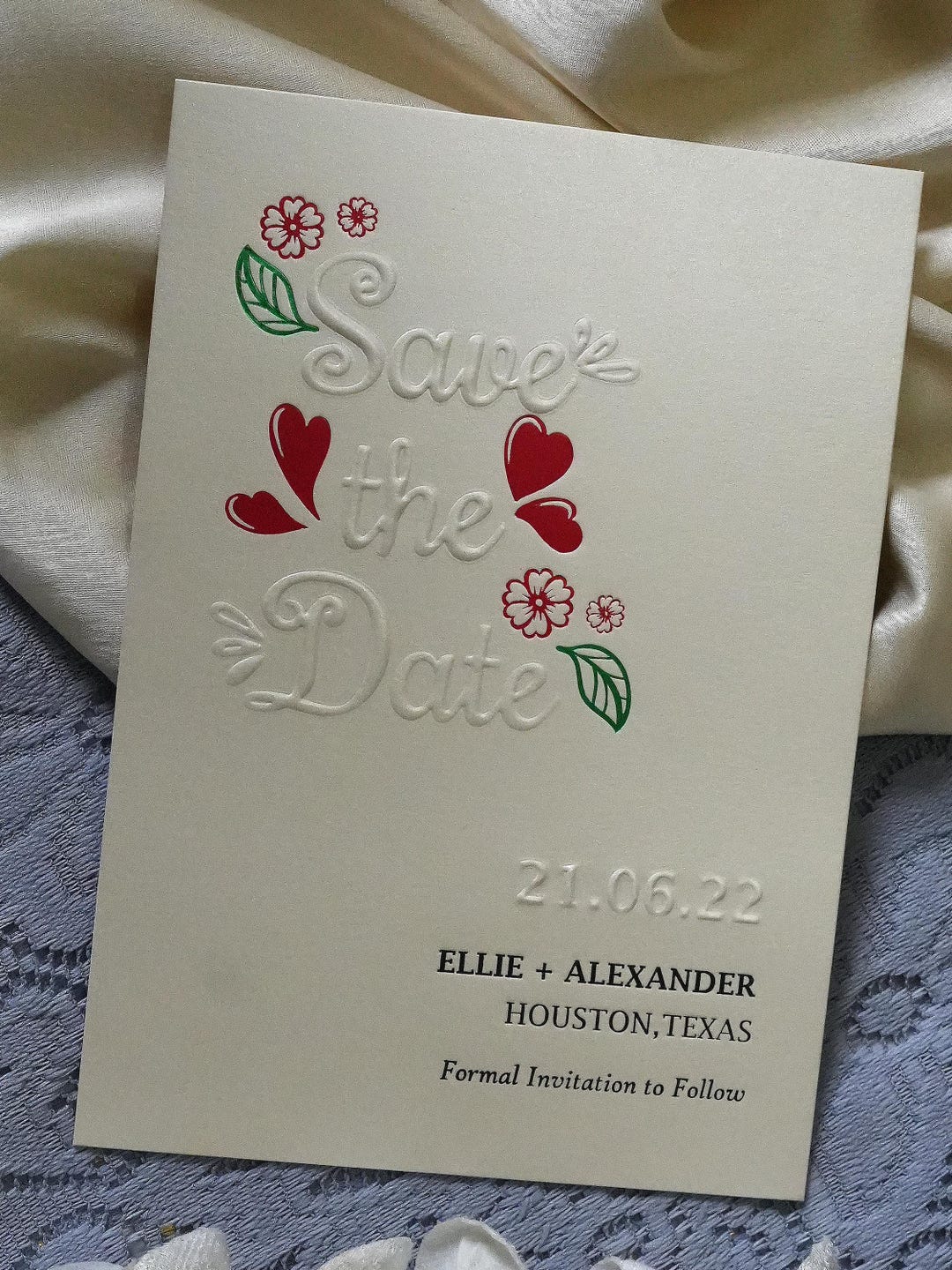 Bespoke Gold Foil Save the Date Card With 3D Embossing on Luxury 570GSM ...