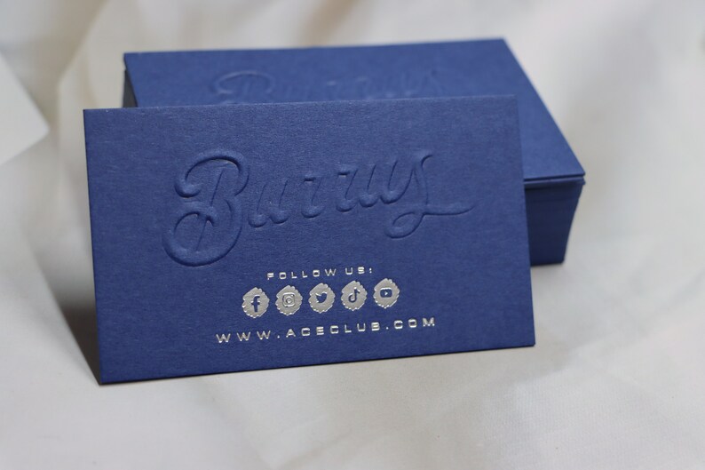 100 LUXE Embossed Business Cards | Royal Blue Foil Stamped Calling ...