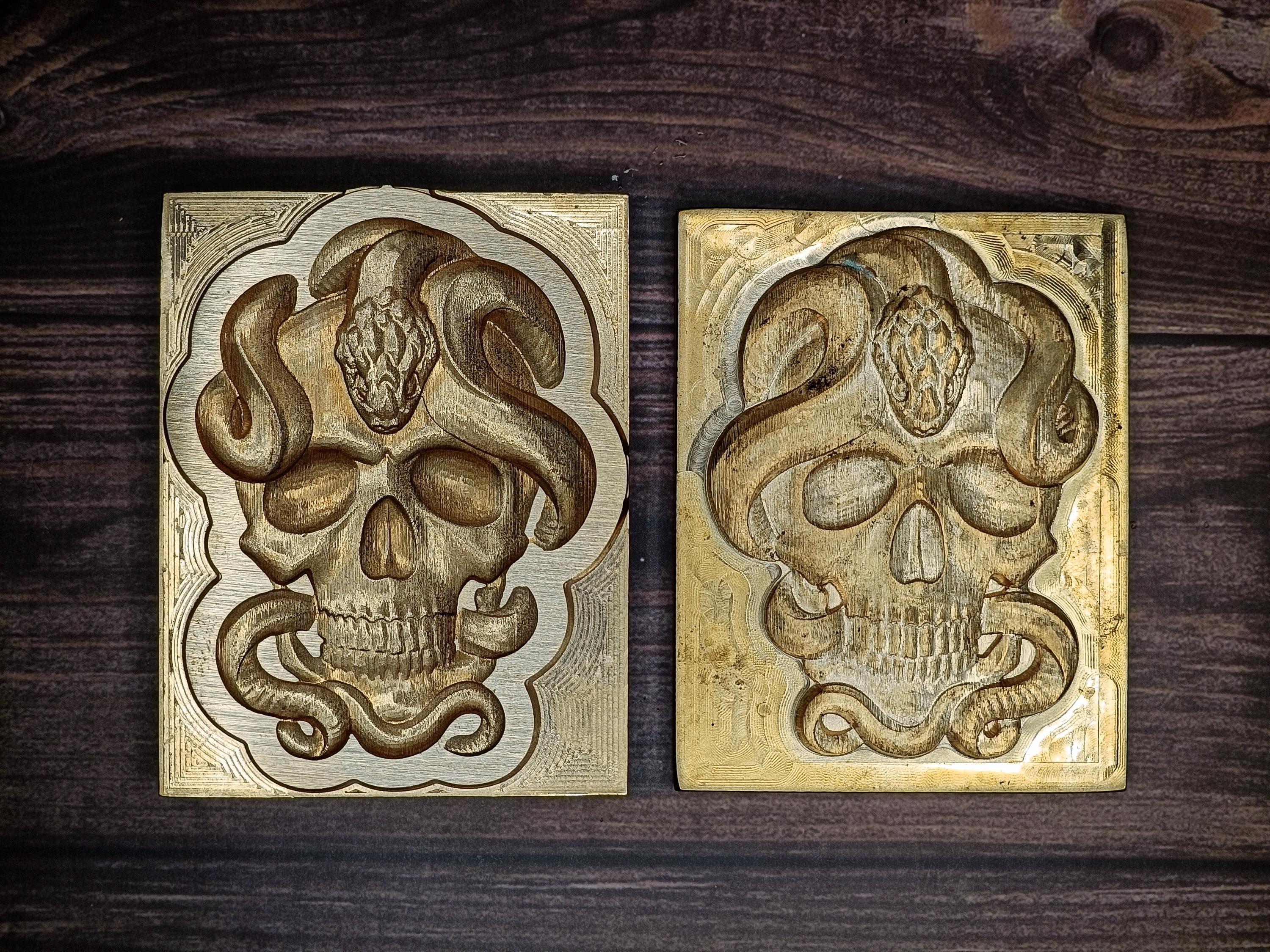 3D Snake Wrapping Human Skull Leather Embossing Mold Brass Tool for ...
