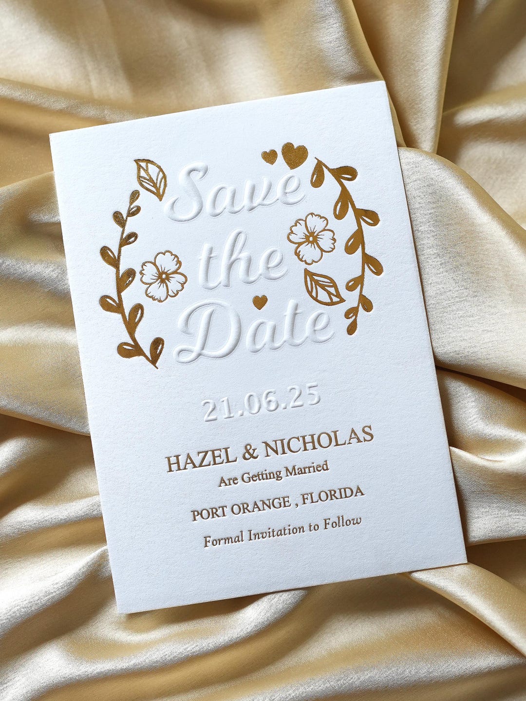 Embossed Save the Date Card, Metallic Foil, Cotton Paper - Etsy