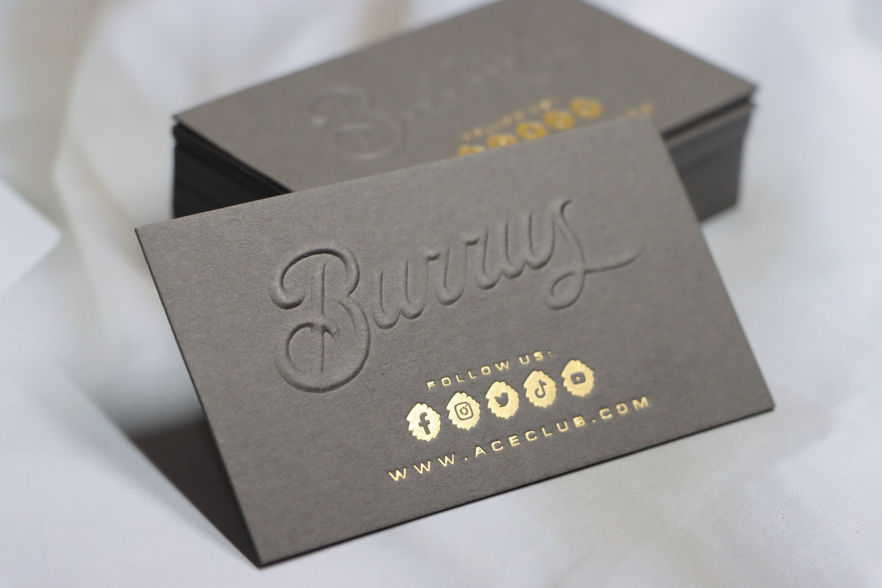 100 LUXE Embossed Business Cards | Grey Foil Stamped Calling Cards | Personalized Branding - Etsy