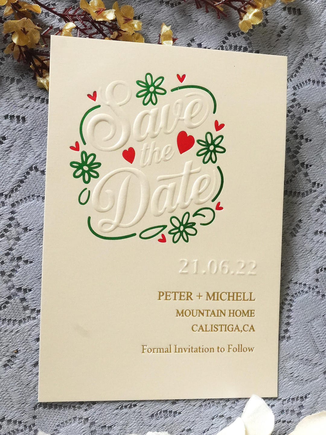 Embossed Save the Date: Gold Foil, Luxury 570GSM Cardstock - Etsy