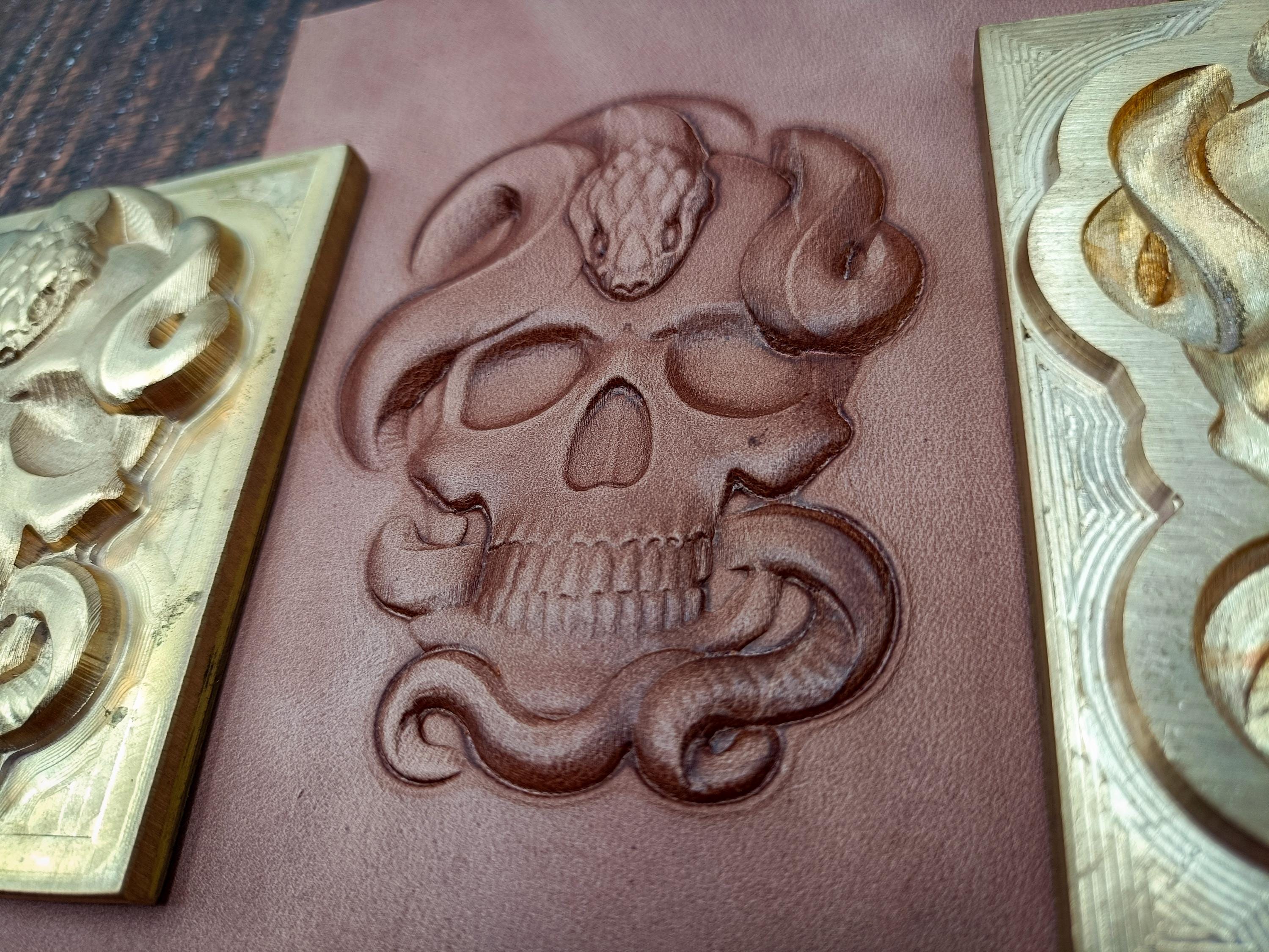 3D Snake Wrapping Human Skull Leather Embossing Mold Brass Tool for ...