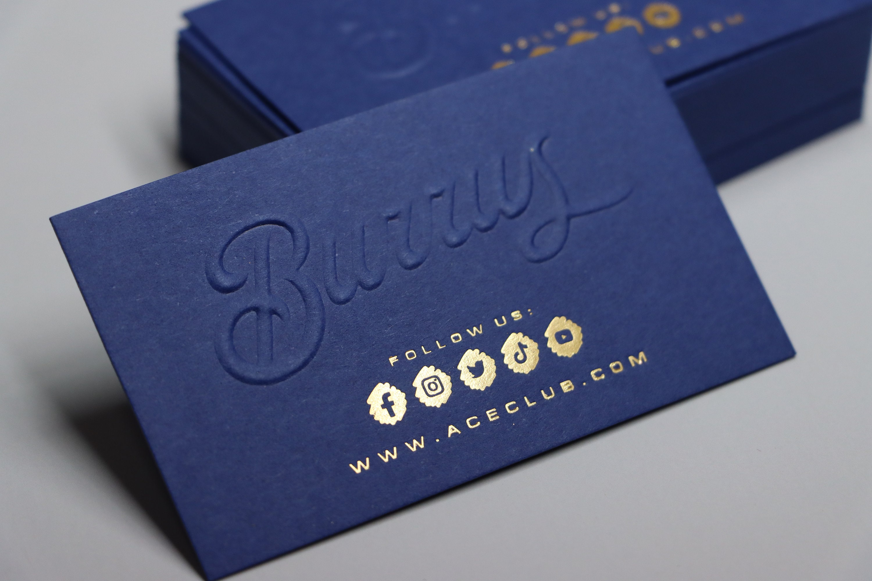 100 LUXE Embossed Business Cards | Royal Blue Foil Stamped Calling ...