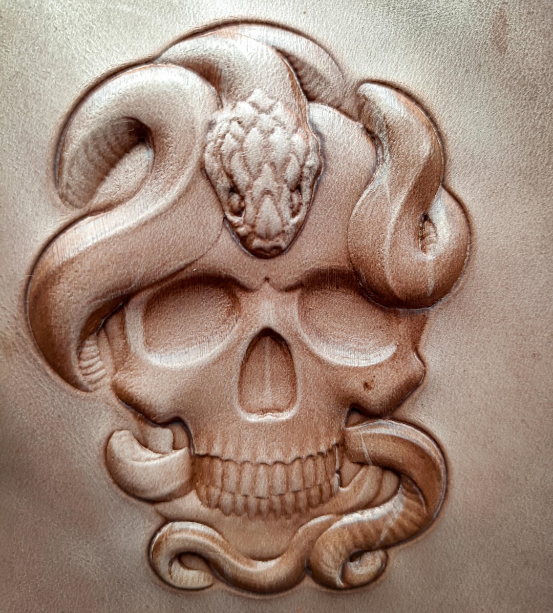 3D Snake Wrapping Human Skull Leather Embossing Mold Brass Tool for ...