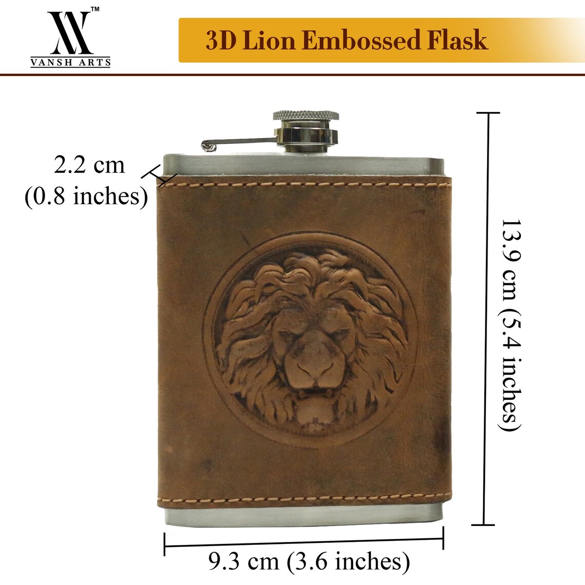 3D Embossed Lion Head Design- Stiched Genuine Distressed Leather Hip ...