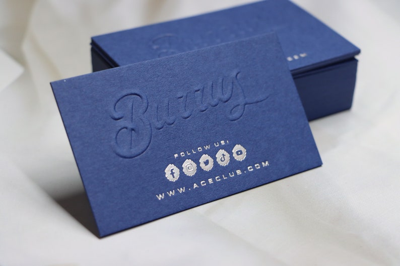 100 LUXE Embossed Business Cards | Royal Blue Foil Stamped Calling ...
