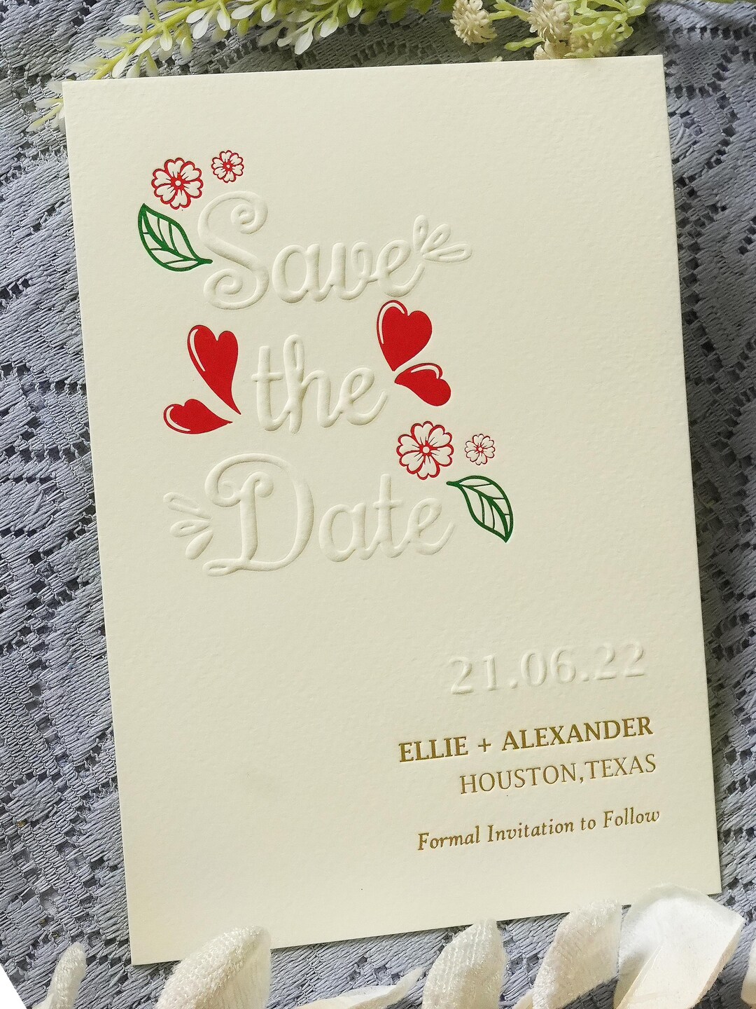3D Embossed Save the Date: Metallic Foil, Thick Ivory Card - Etsy