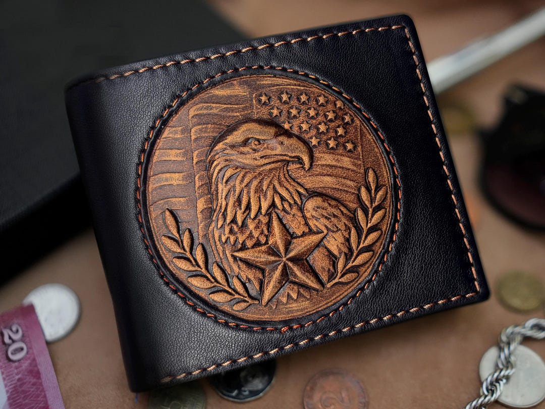 Embossed Leather American Flag Eagle Wallet | Patriotic Bifold ...